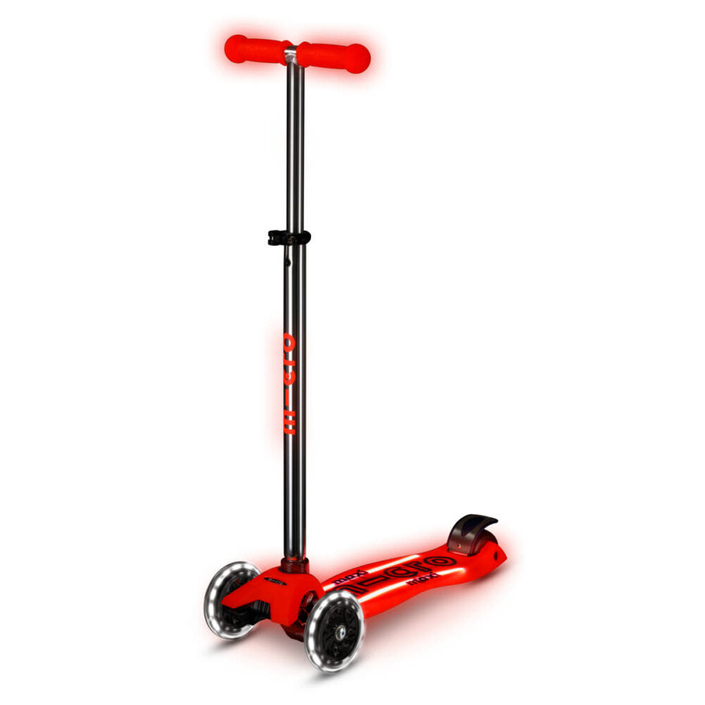 Детский самокат Micro "Micro Maxi Deluxe Glow Plus LED", 3-х колесный, до 50кг, Красное сияние