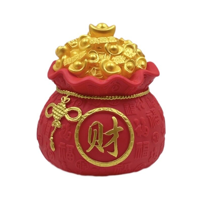 Копилка для монет "Китайский Новый год" – красно-золотой ПВХ-мешок для денег, декоративное украшение против падений, 15 см
