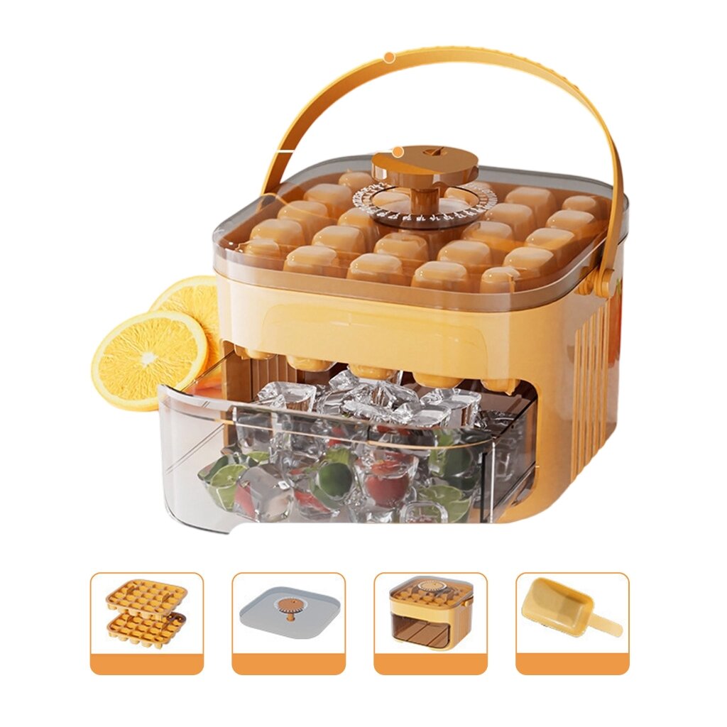 Многоразовая коробка для льда пресс-типа с крышкой и бункером Пластиковая льдогенератор Холодильник Форма для льда для кофе и напитков Проста в использовании