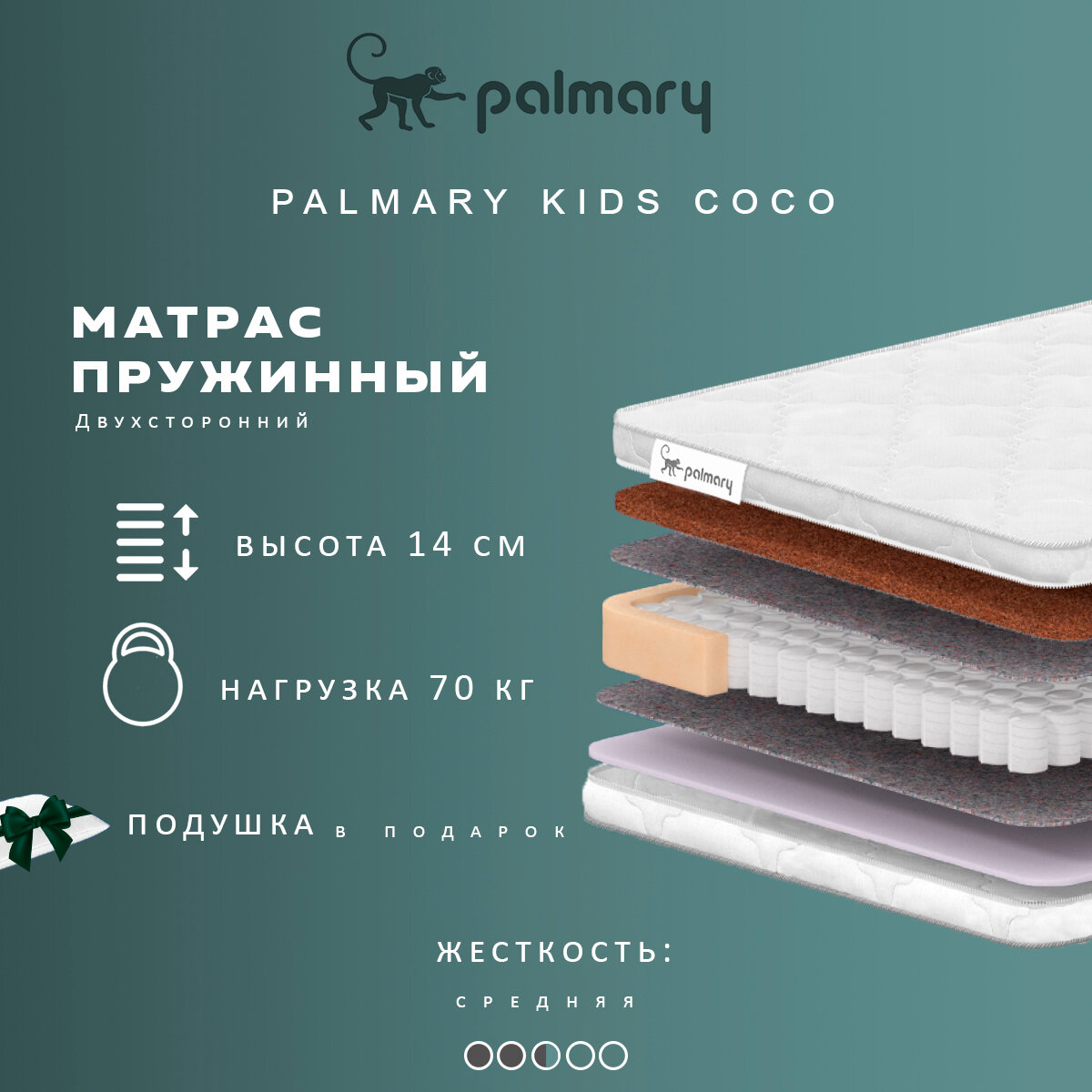 Детский матрас Palmary Kids Coco, 90х190, независимый пружинный блок TFK, чехол бязь