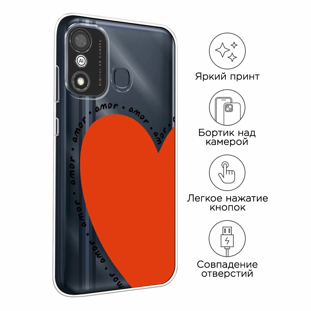 Чехол на Itel A27 / Ител А27 с принтом "amor heart 2 - 14 февраля", прозрачный — фото 1