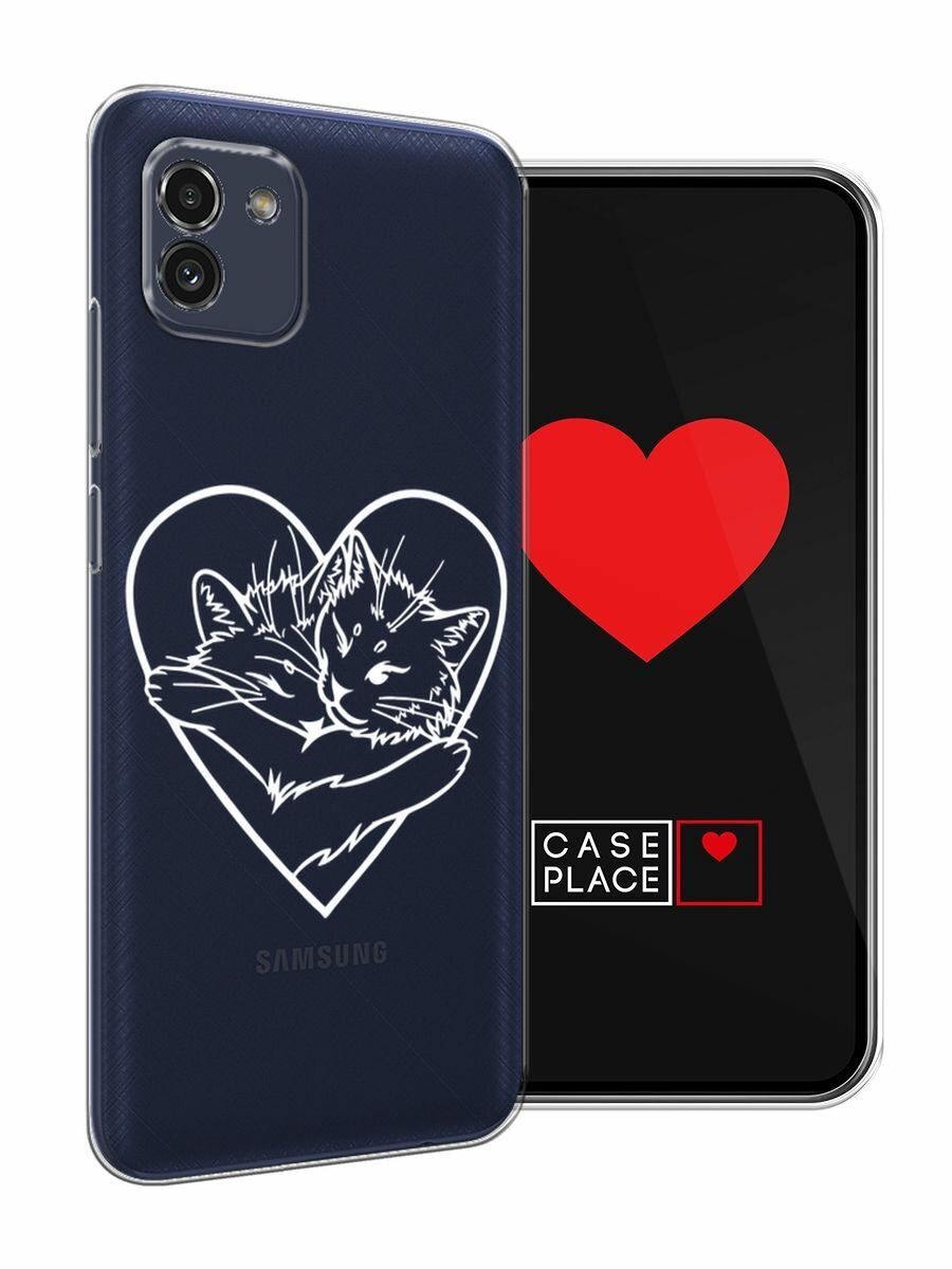 Чехол на Samsung Galaxy A03 / Самсунг Галакси А03 с принтом "Влюблённые котики рисунок 2 - 14 февраля", прозрачный — фото 1