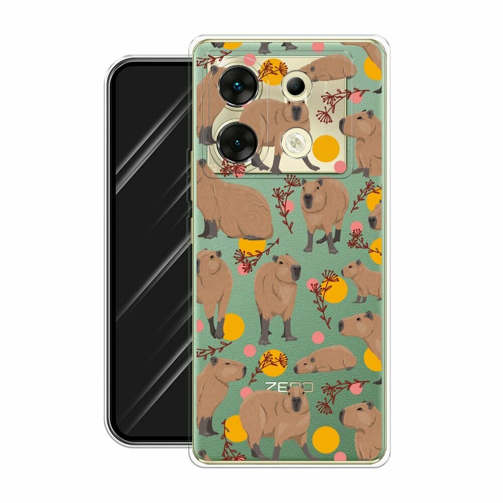 Чехол на Infinix Zero 30 5G / Инфиникс Зеро 30 5G с принтом "Капибара паттерн", прозрачный — фото 1