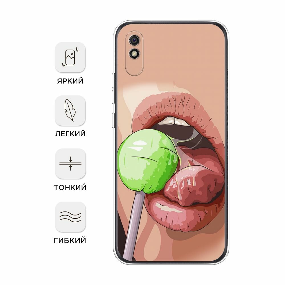 Чехол на Xiaomi Redmi 9A / Сяоми Редми 9А с принтом губы и чупа-чупс — фото 1