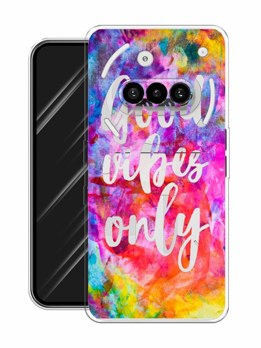 Чехол на Nothing Phone 3a / Нотинг Фон 3а с принтом Good vibes only радуга, прозрачный — фото 1