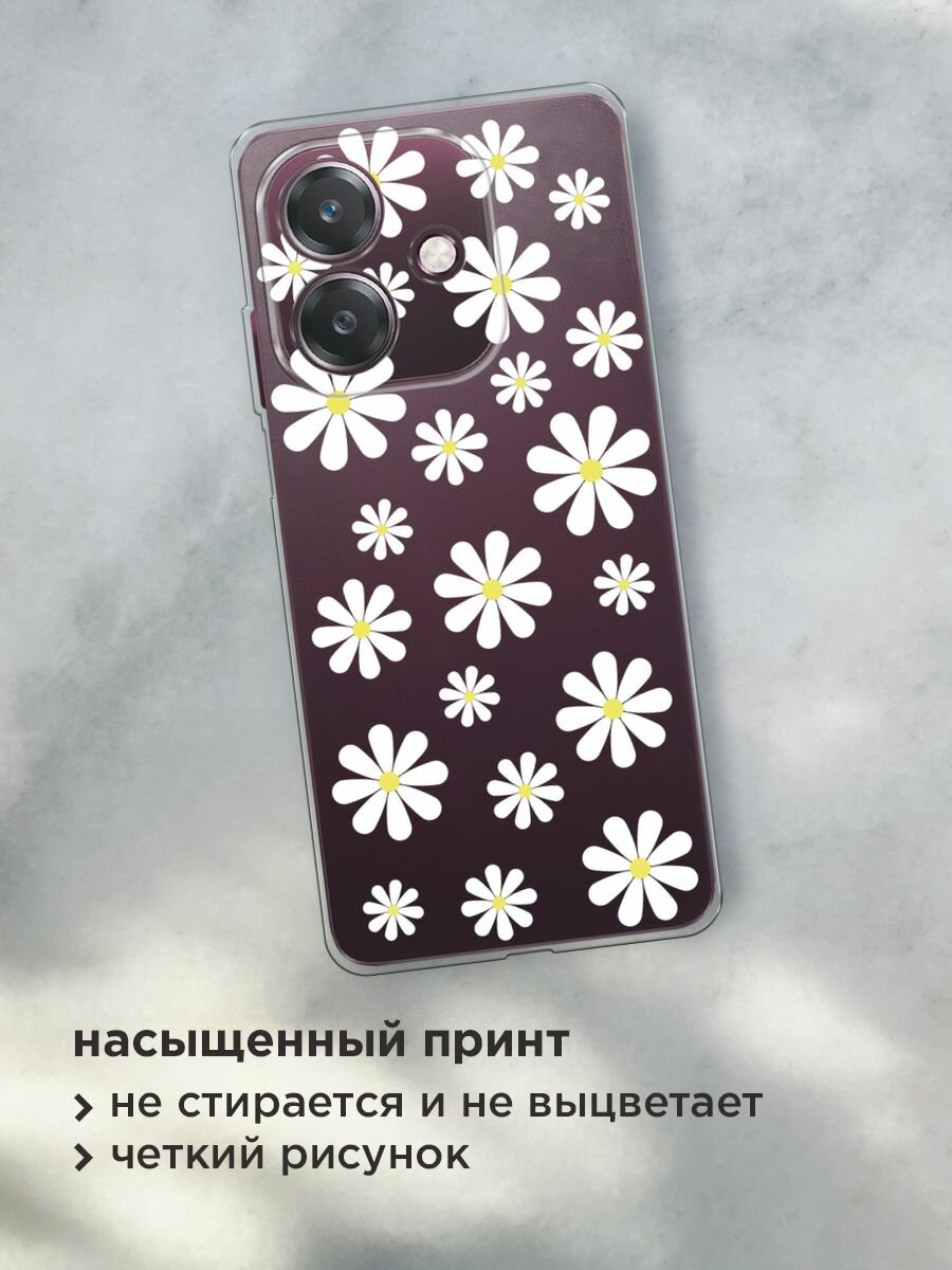 Чехол на Oppo A3/A3x / Оппо А3/A3x с принтом "Большие ромашки", прозрачный — фото 1