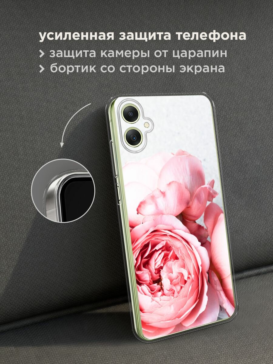Чехол на Samsung Galaxy A06 / Самсунг Галакси А06 с принтом "Пионы на белом" — фото 1