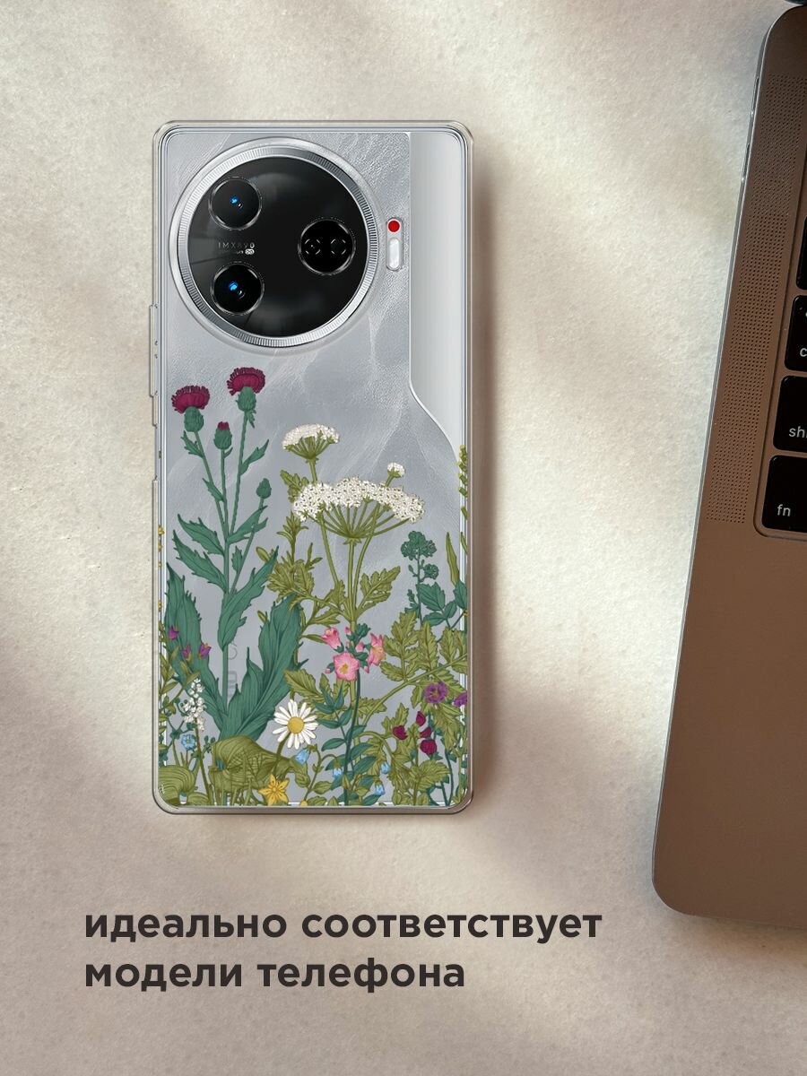Чехол на Tecno Camon 30 Pro 5G / Текно Камон 30 Про 5G с принтом "Дикие полевые цветы", прозрачный — фото 1