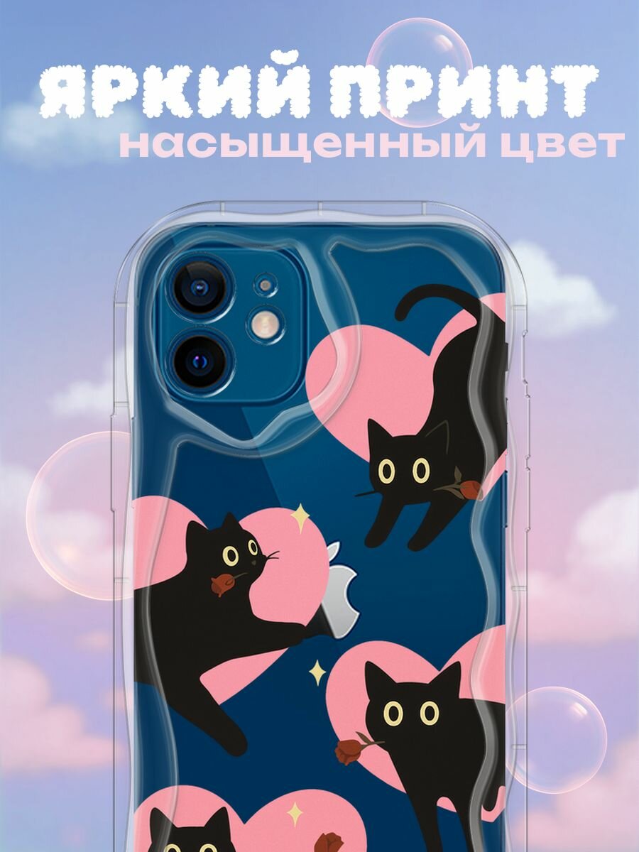 Чехол на Apple iPhone 12/12 Pro / Айфон 12 с принтом "Котики с розой" — фото 1