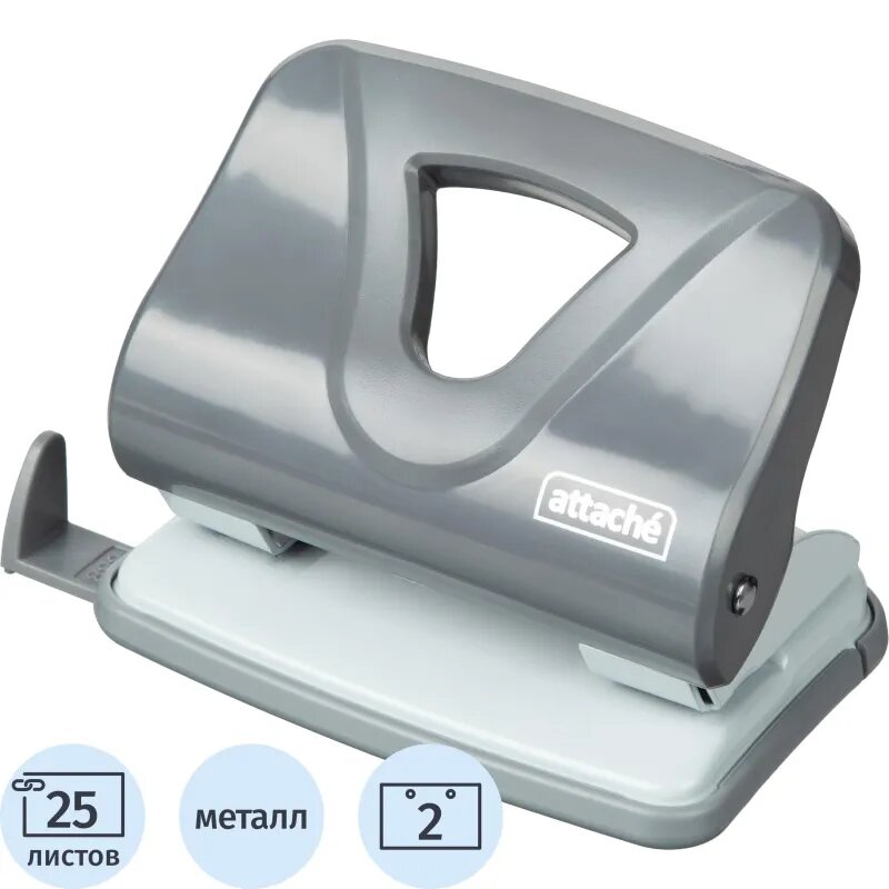 Дырокол Attache Smart до 25 листов, линейка, пластик, серый