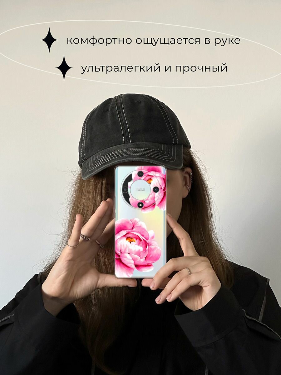 Чехол на Honor X9A / Хонор X9A с принтом "Open peonies", прозрачный — фото 1