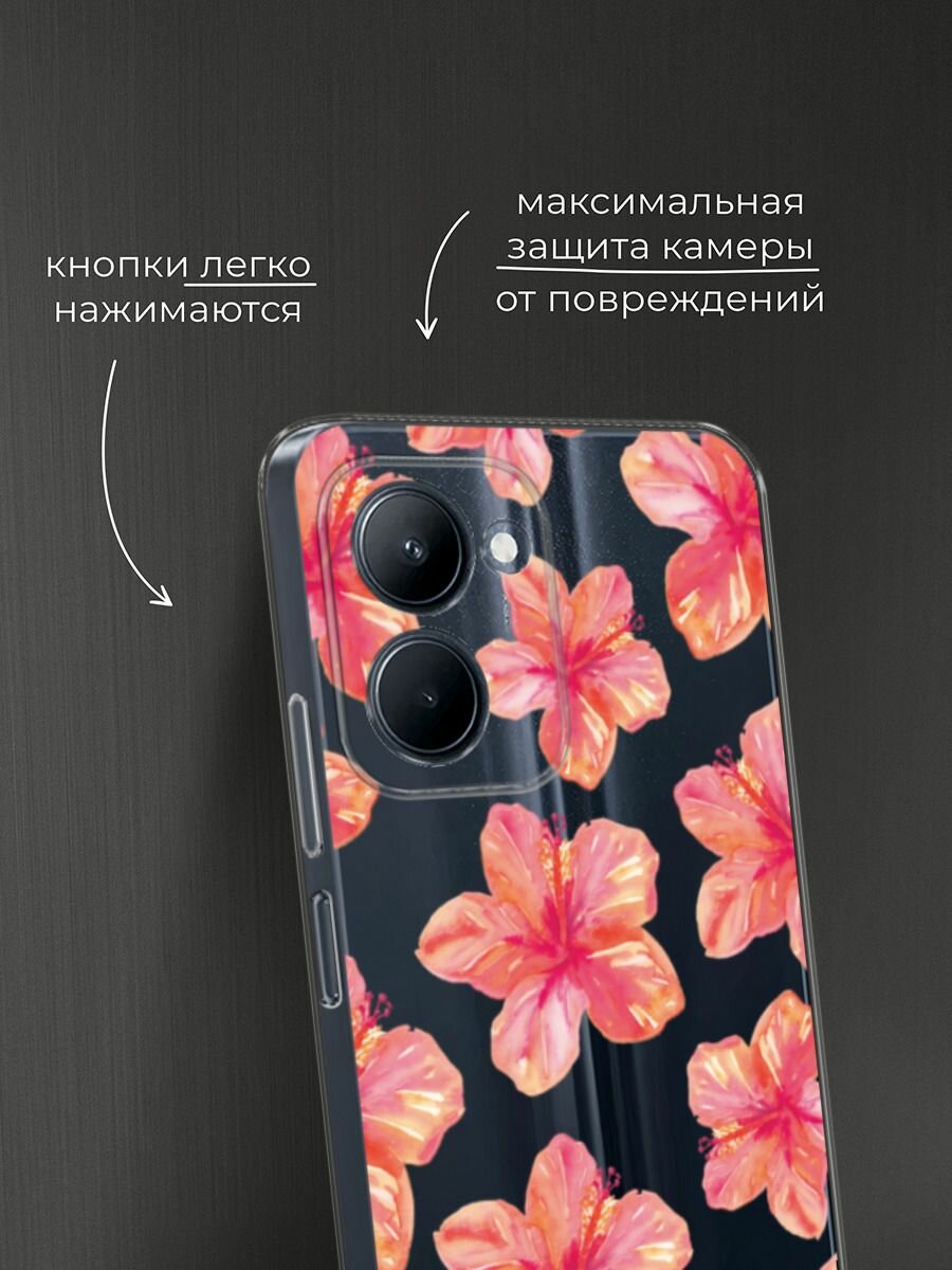 Силиконовый чехол на Realme C33 / Реалми С33 с принтом "Pink flowers" — фото 1
