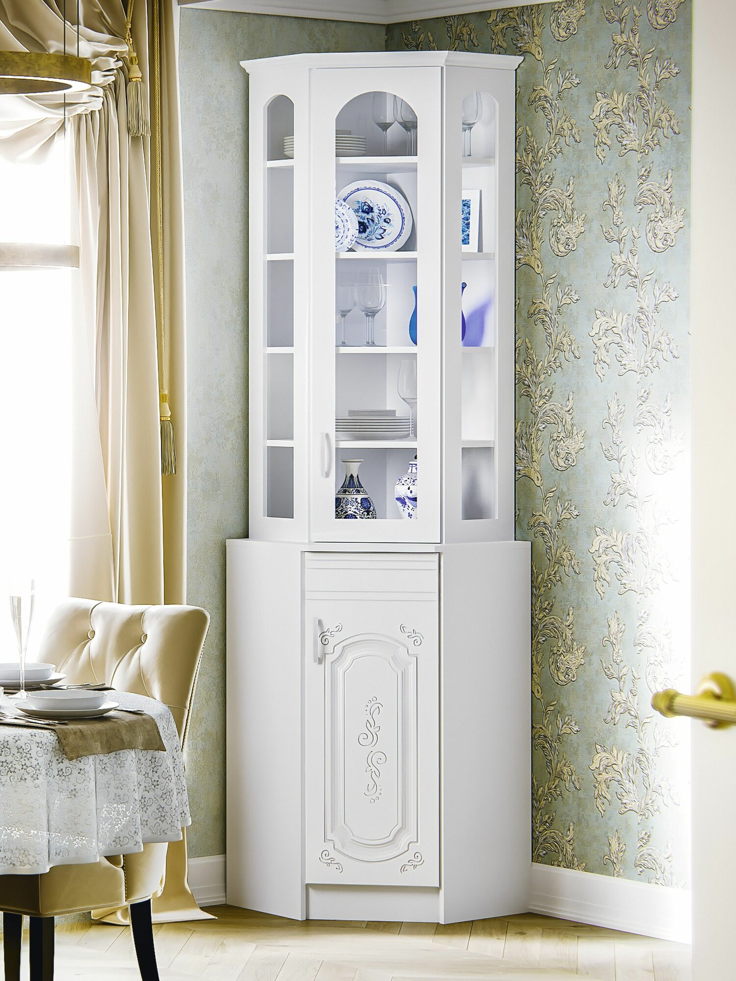 Буфет угловой Лиза- миф2 белый глянец/белый миф