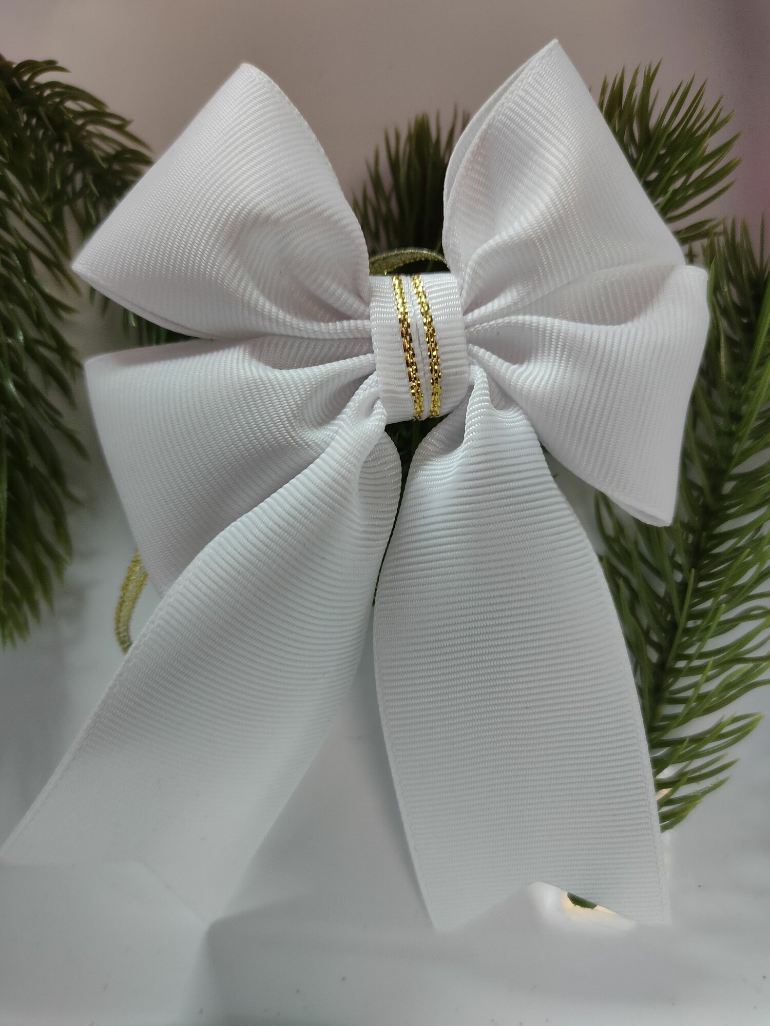 Елочное украшение, белые бантики на елку 2 шт из репсовой ленты