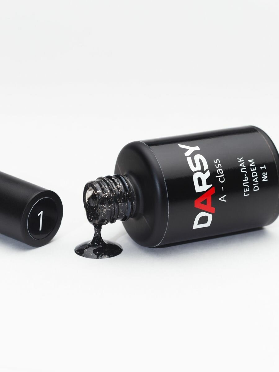 Гель-лак черный с золотистыми вкраплениями Diadem №1, 8 мл