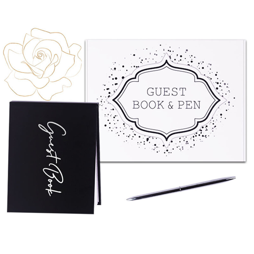 Элегантный свадебный набор гостевой книги включает в себя ручку и гостевую карточку для входа на 100 страниц для помолвок/вечеринок/праздников рождения ребенка/юбилеев/дней рождения/свадебных вечеринок/выпускных/похорон/мероприятий в отеле