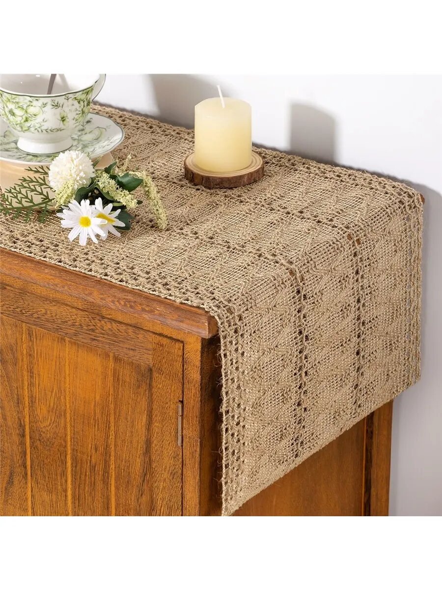 Скатерть в богемном стиле, джутовая скатерть 30x230см