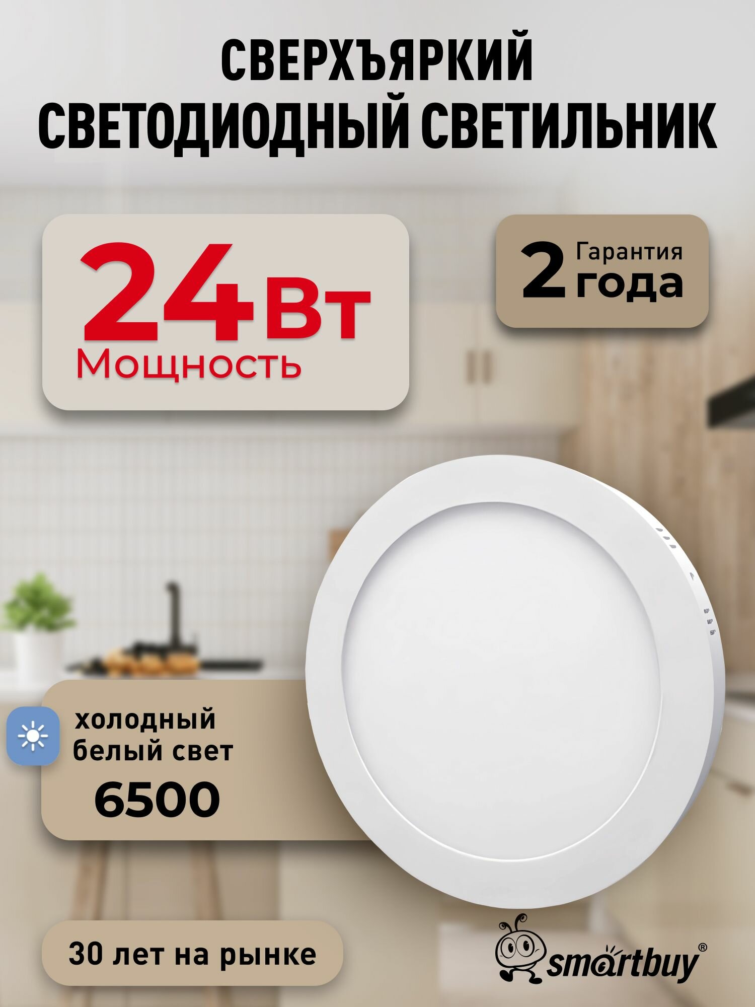 Накладной (LED) светильник Smartbuy Round SDL -24w/6500K/IP40 (SBL-RSDL-24-65K)