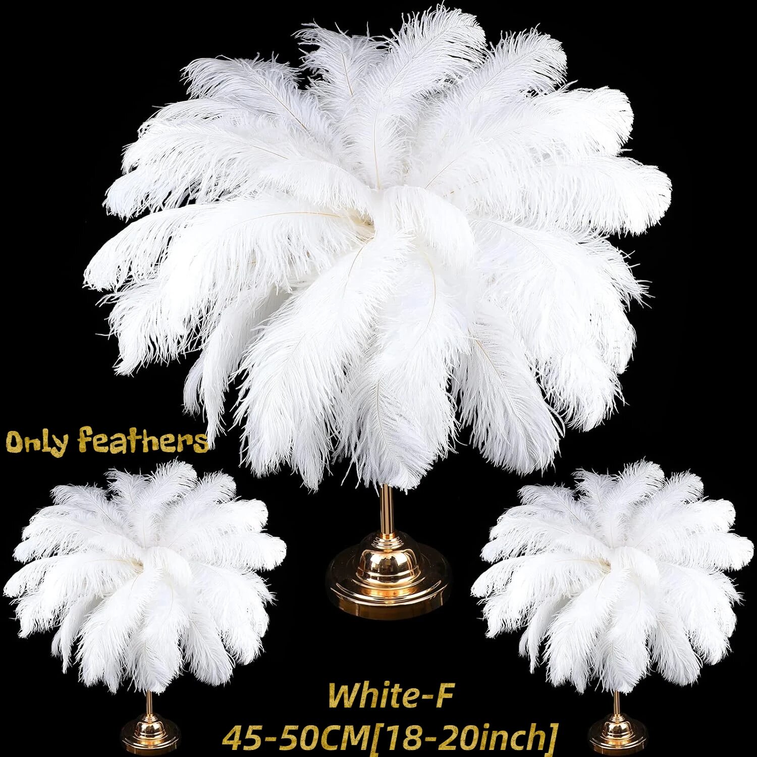 Большие белые страусиные перья для декора Белый, 150 PCS, WH-F 18-20inch