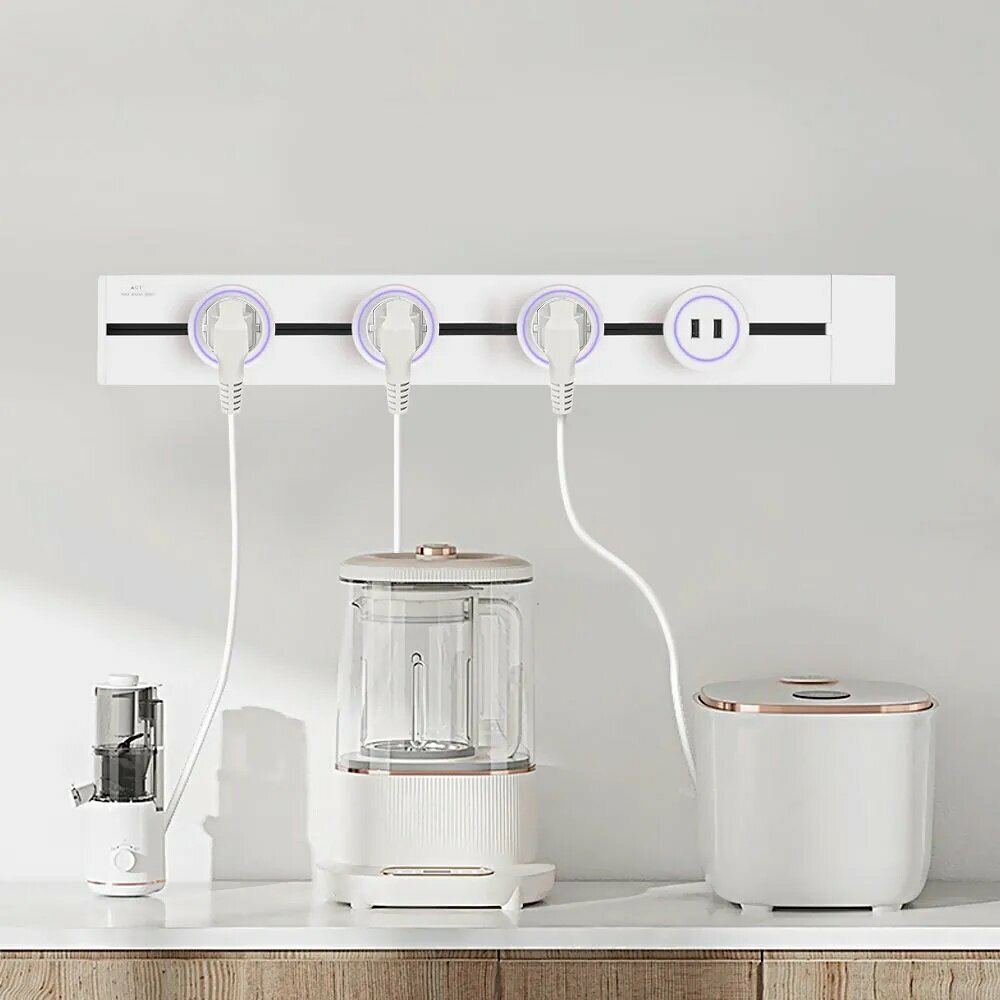 Трековая система, накладная металлическая шина 60 см + 3 евро розетки + 1 USB, белый , розетка-трек