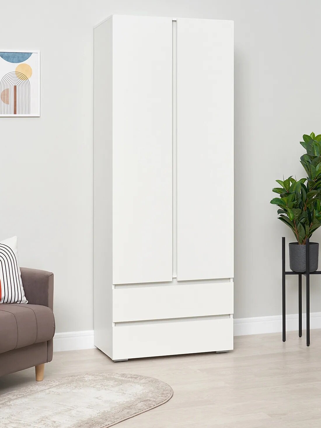 Шкаф распашной 2х створчатый с ящиками Хелен Белый Белый, 80х46х210 см