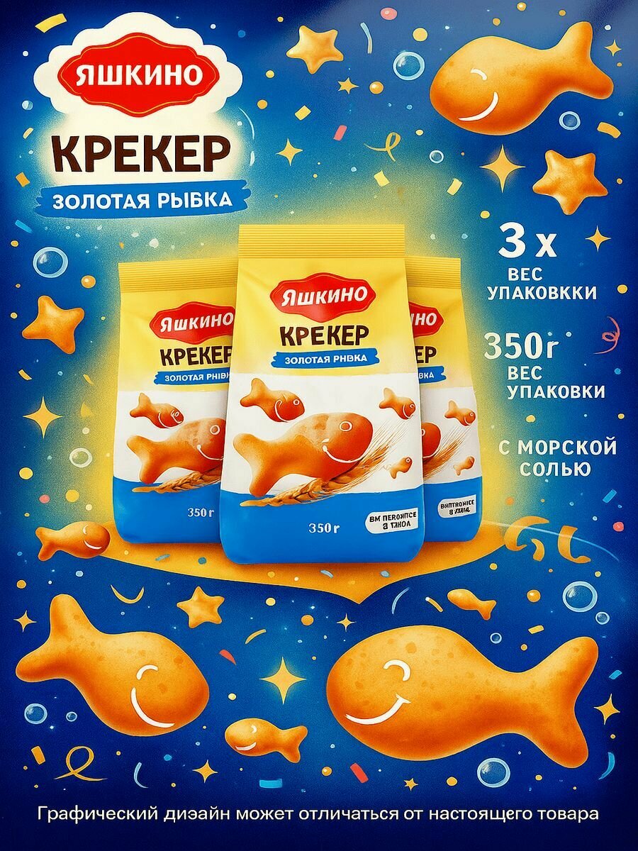 Крекер яшкино Золотая рыбка, 350г x 3 упаковки