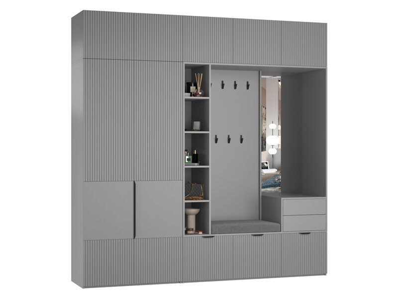 Прихожая в коридор "Тайлер 7" 225х240х50 Серый графит / Графит