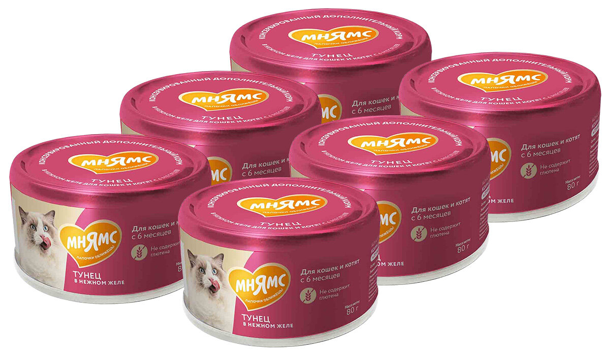 Корм влажный Мнямс для кошек и котят, тунец, 80 г х 6 шт