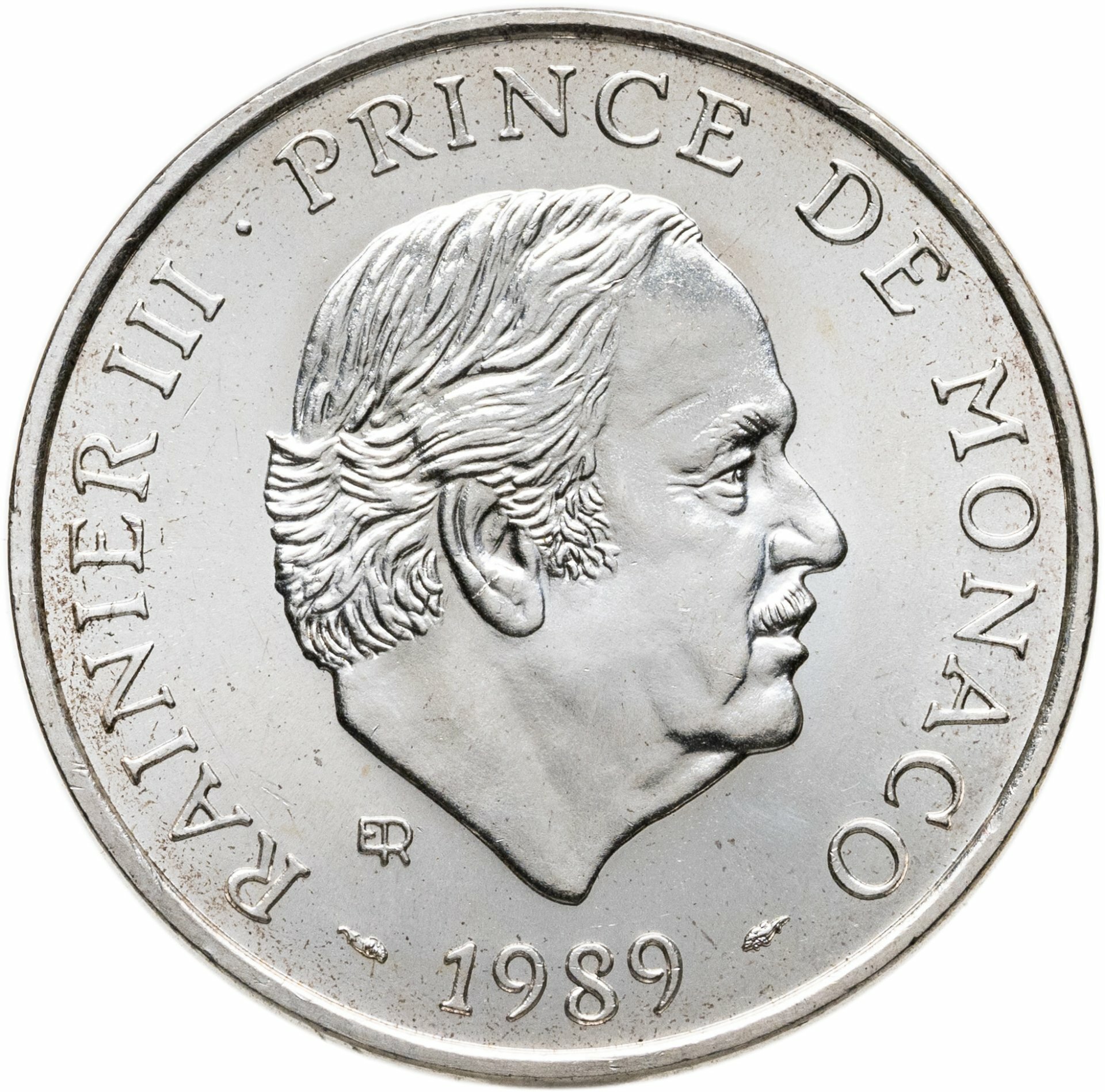 Монако 100 франков francs 1989 40 лет правления Ренье III, Серебро 900, в сохранности UNC