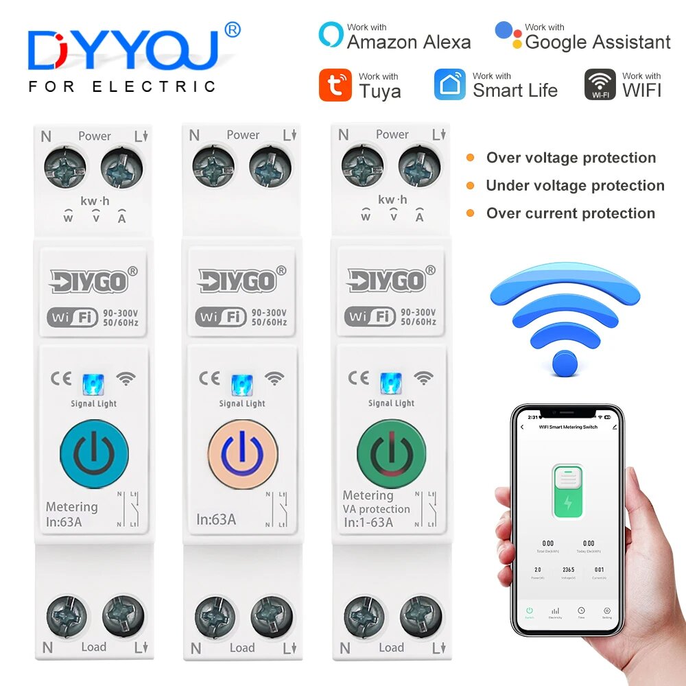 Автоматический выключатель Tuya DGB-63TM 32А, Metering