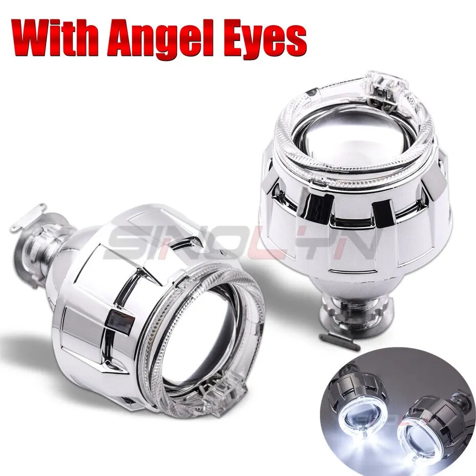 Биксеноновые прожекторные линзы Sinolyn 2 дюйма для фар H7 H4 фар ангельские глазки DRL Автомобильные фары линзы фары автомобильные аксессуары рестайлинг, ангельские глазки led , линзы для фар, би лед линзы With Angel Eyes