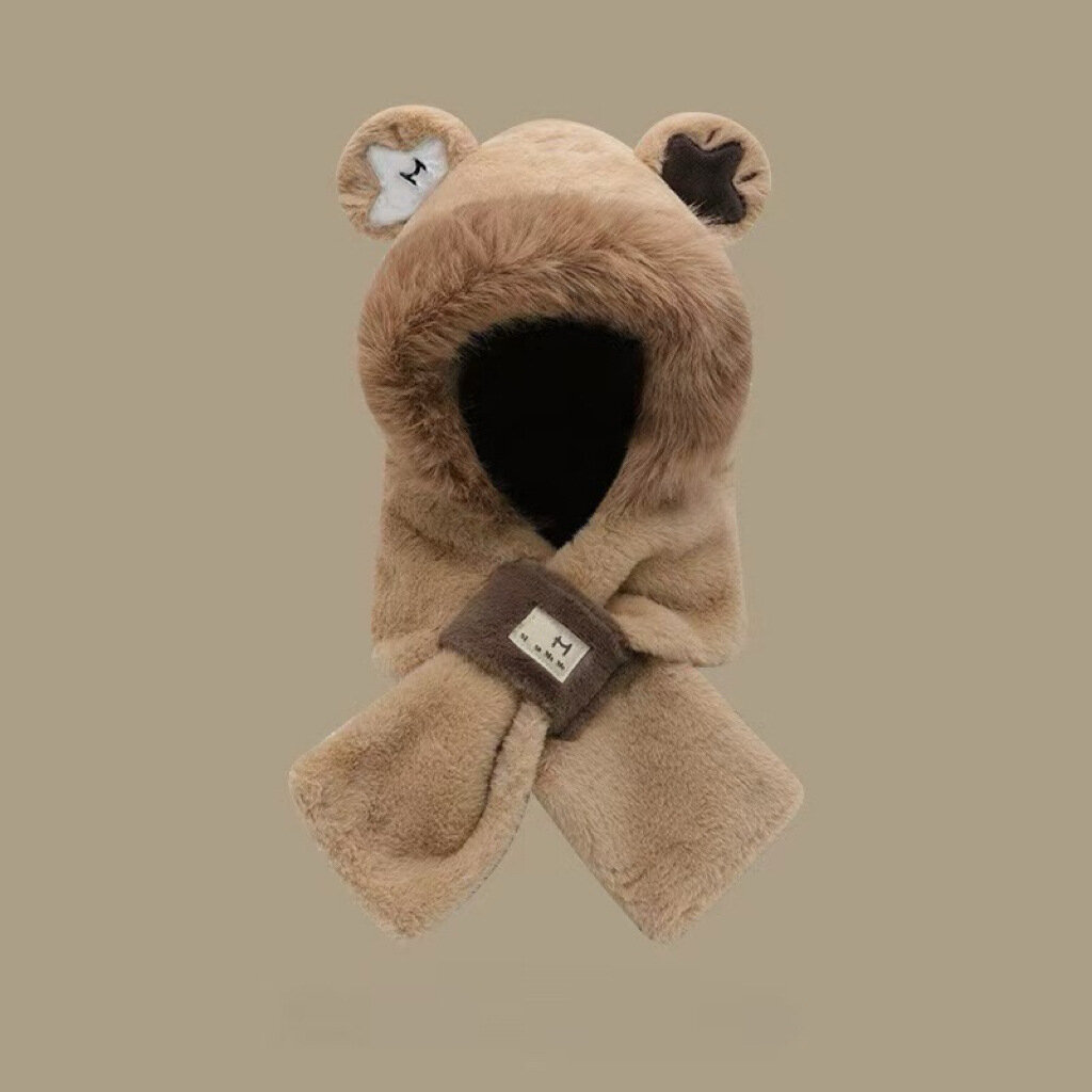 Шапка и шарф с лисьими ушками, универсальная шапка для женщин, зимняя милая плюшевая пушистая зверюшка, плюс шарф, комплект из двух предметов