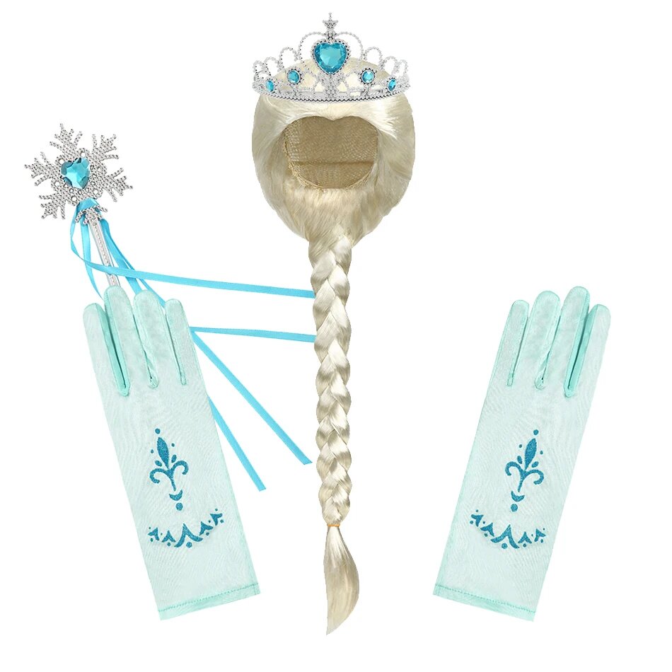 Аксессуары принцессы для девочек, детские рождественские товары для косплея, детский комплект париков Эльзы, Анны, Жасмин, Рапунцель, среда, русалка