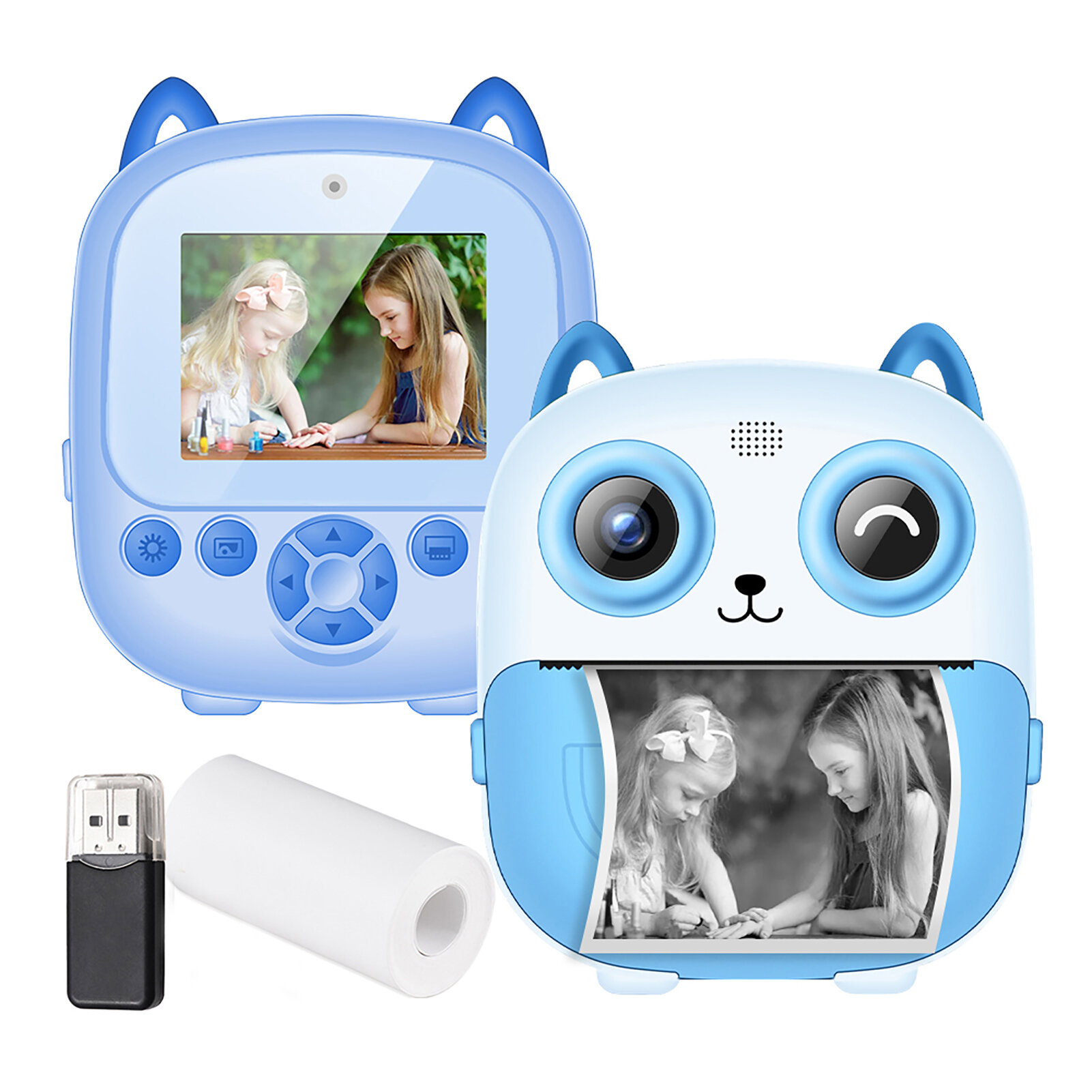 1080P Kids Instant Print Camera Digital for Video Dual Lens 2.4 Inch IPS Screen Built-in Battery with 32GB TF Card USB Reader Thermal Printing Paper Neck Strap Birthday Festival Gift Children Boys Girls