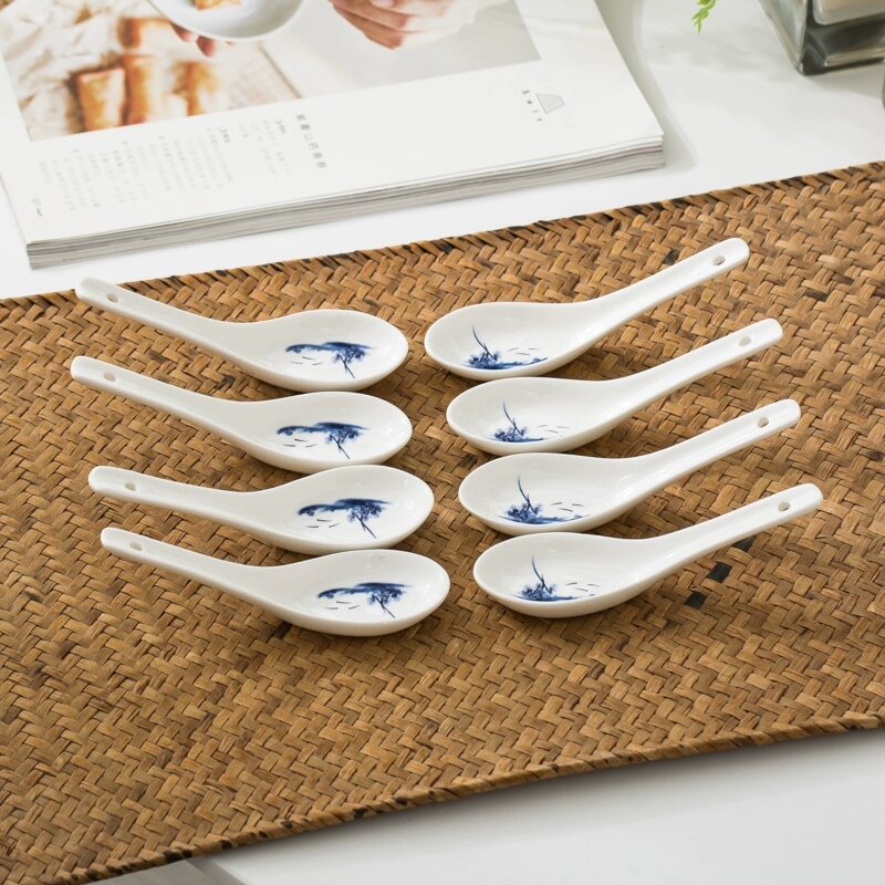 Набор из 10 маленьких ложек из костяного фарфора Цзиндэчжэнь, керамические ложки, маленькие ложки, маленькие суповые