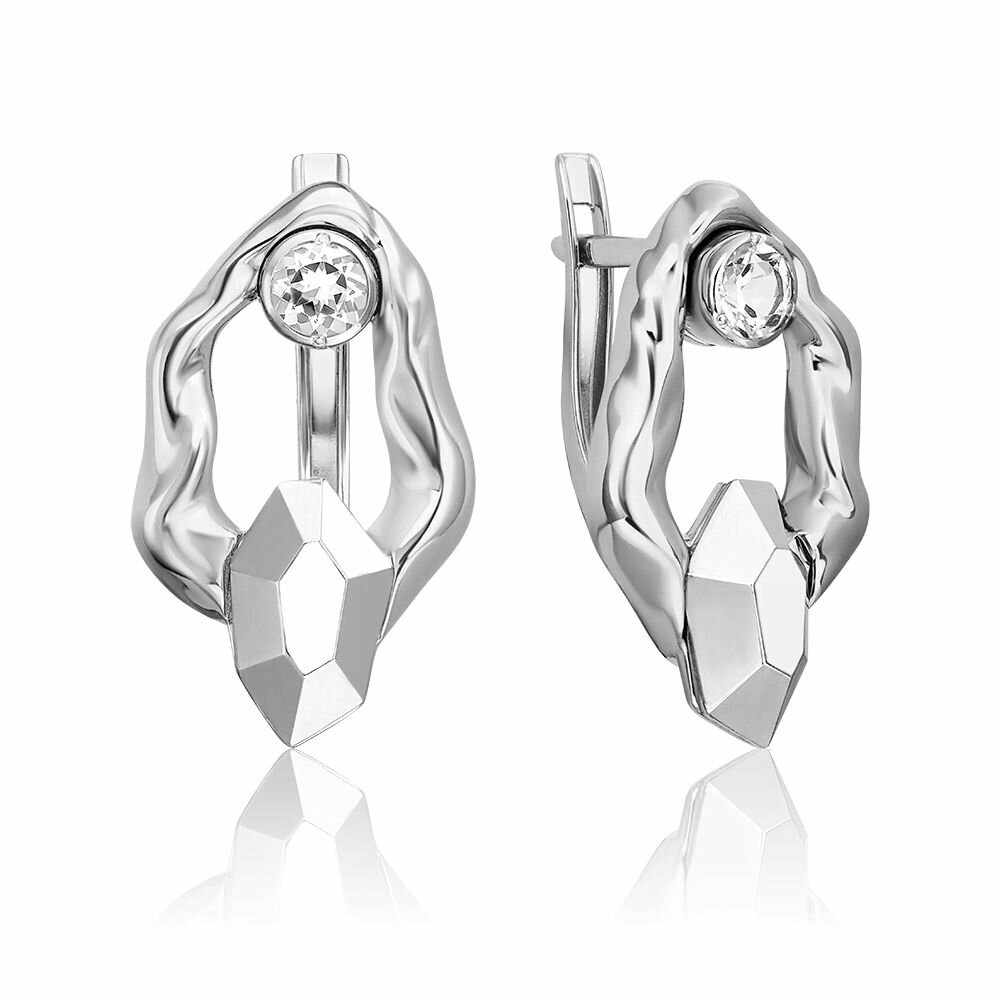 Серьги, белое золото, 585 проба, родирование, топаз