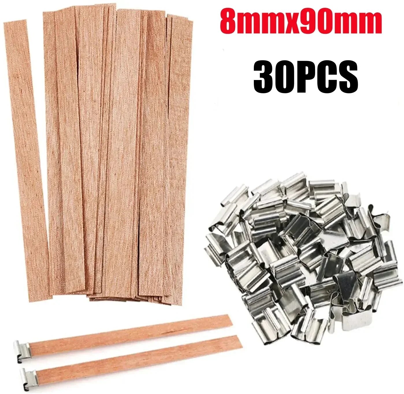 Деревянные фитили для свечей 8x90 мм, 30 шт (S-30PCS)