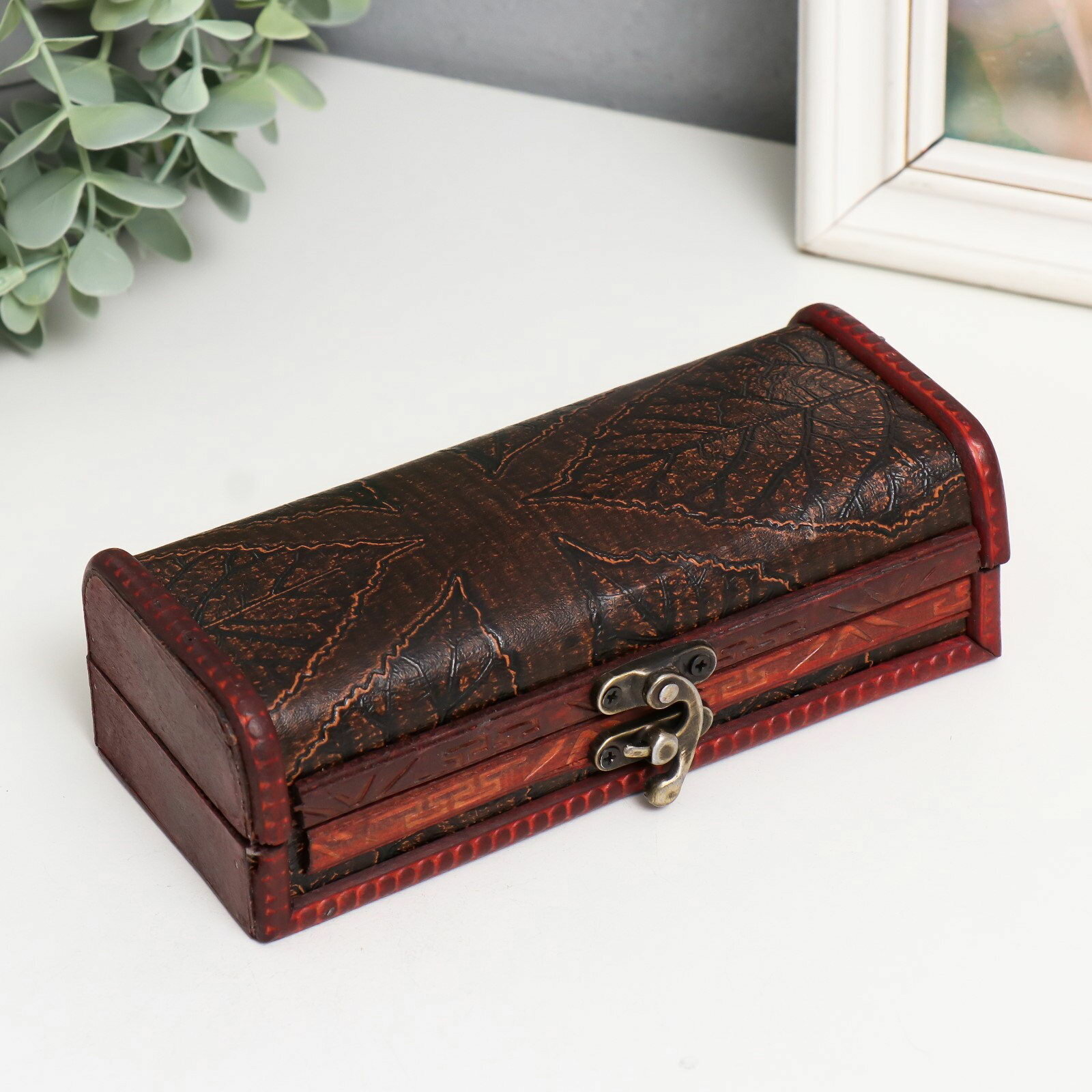 Шкатулка - купюрница "Листья", дерево, 17.6x7.5x6 см, особенности шкатулки: для денег