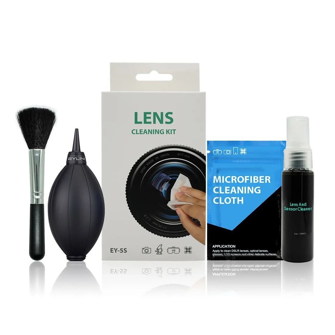 Комплект для чистки оптики, линз, объективов EY-5S (груша, кисточка, салфетки, чистящая жидкость)