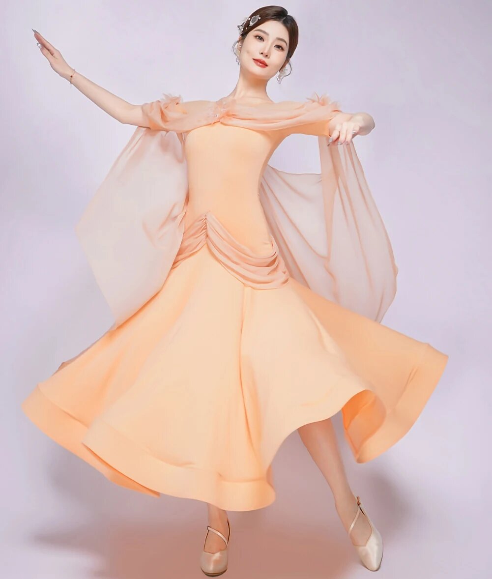 Черное тренировочное платье для вальса из полиэстера М, Orange