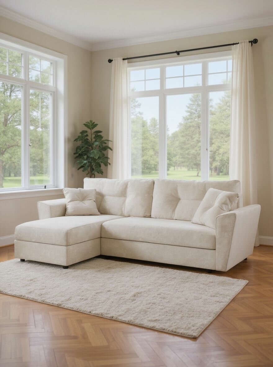 Диван-кровать угловой раскладной "Амстердам" с ящиком для белья, велюр