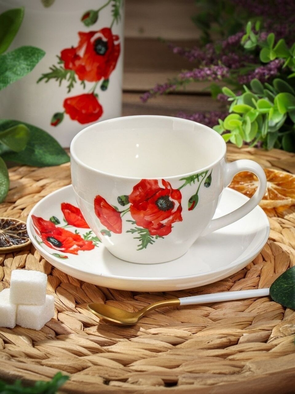 Чайный сервиз на 1 персону 2 предмета набор керамических кружек 280 мл Daniks, Алый мак