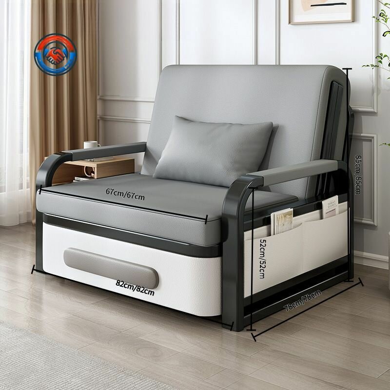 Кресло-кровать раскладное с подушкой и ящиком для хранения, регулируемая спинка, компактное для гостиной и спальни, удобное место для сна и отдыха