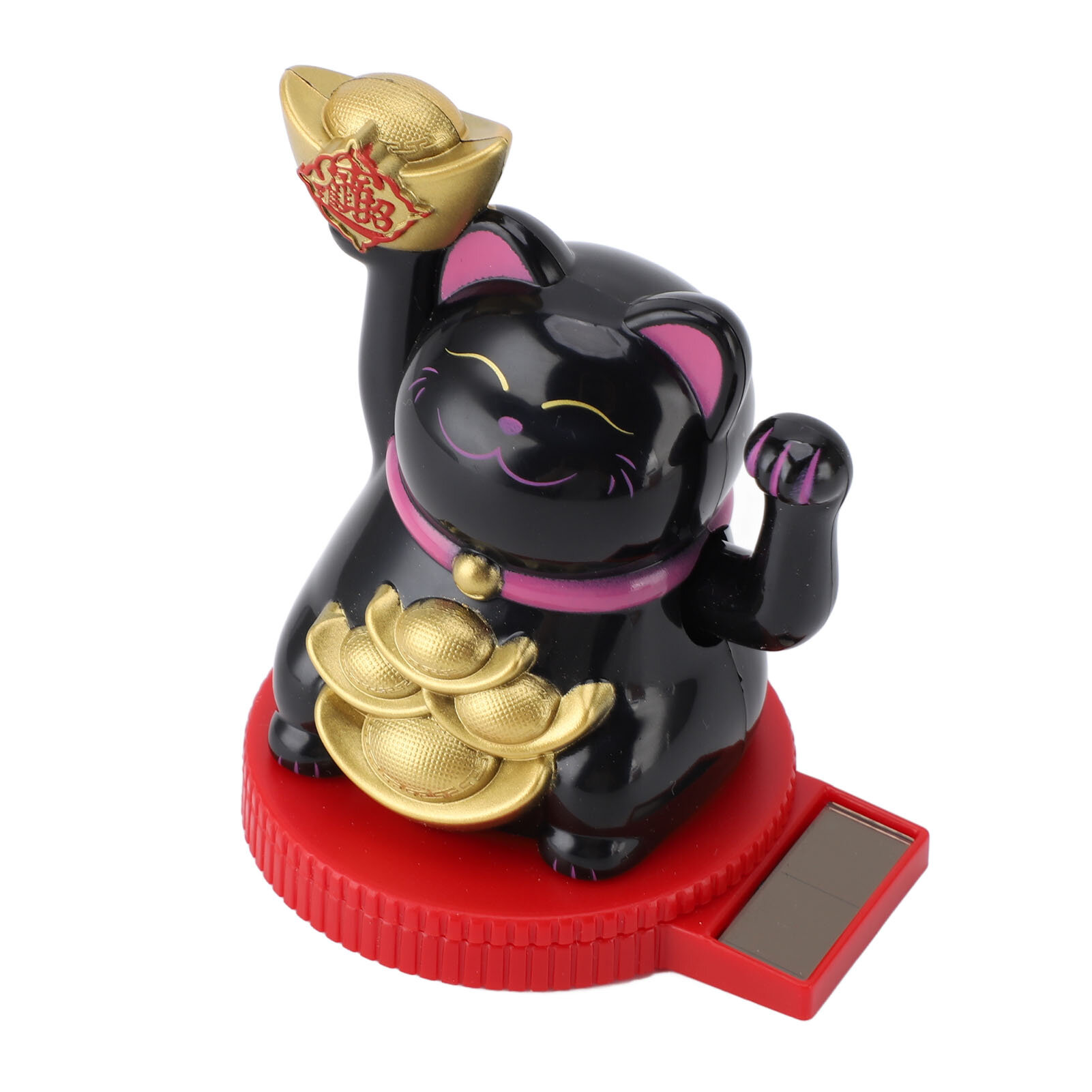Вращающаяся основа Lucky Cat на солнечной батарее, статуэтка Fortune Cat для приборной панели автомобиля, украшение рабочего стола, черный цвет