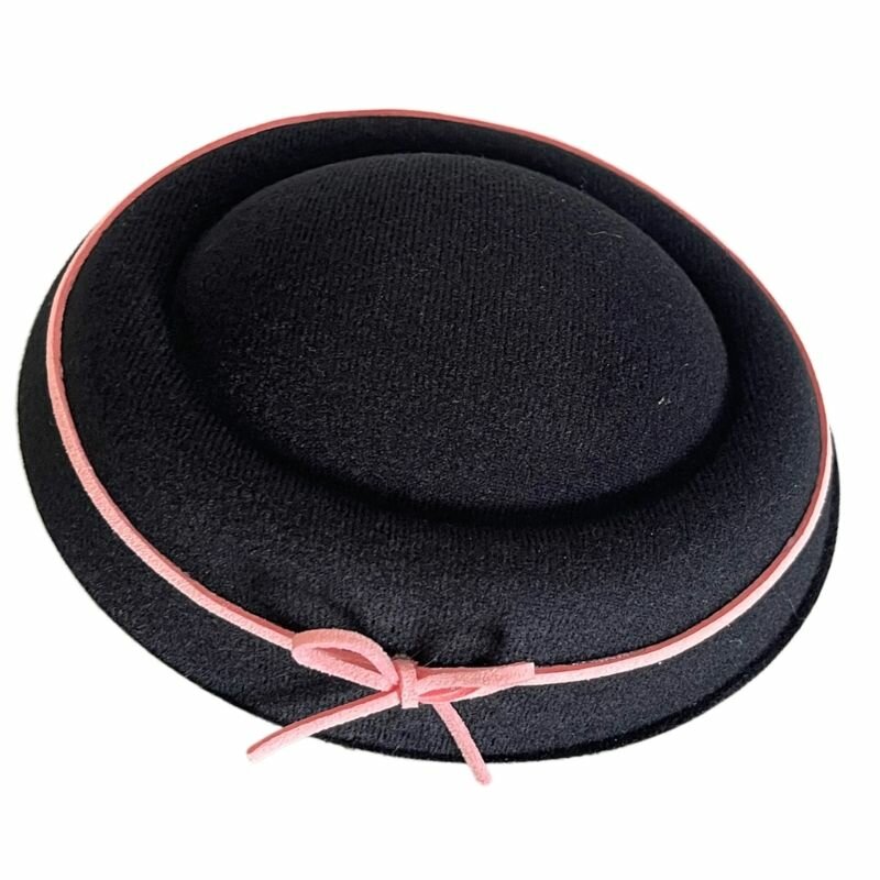 Маленький цилиндр с бархатным бантом в стиле британского военно-морского флота-черный