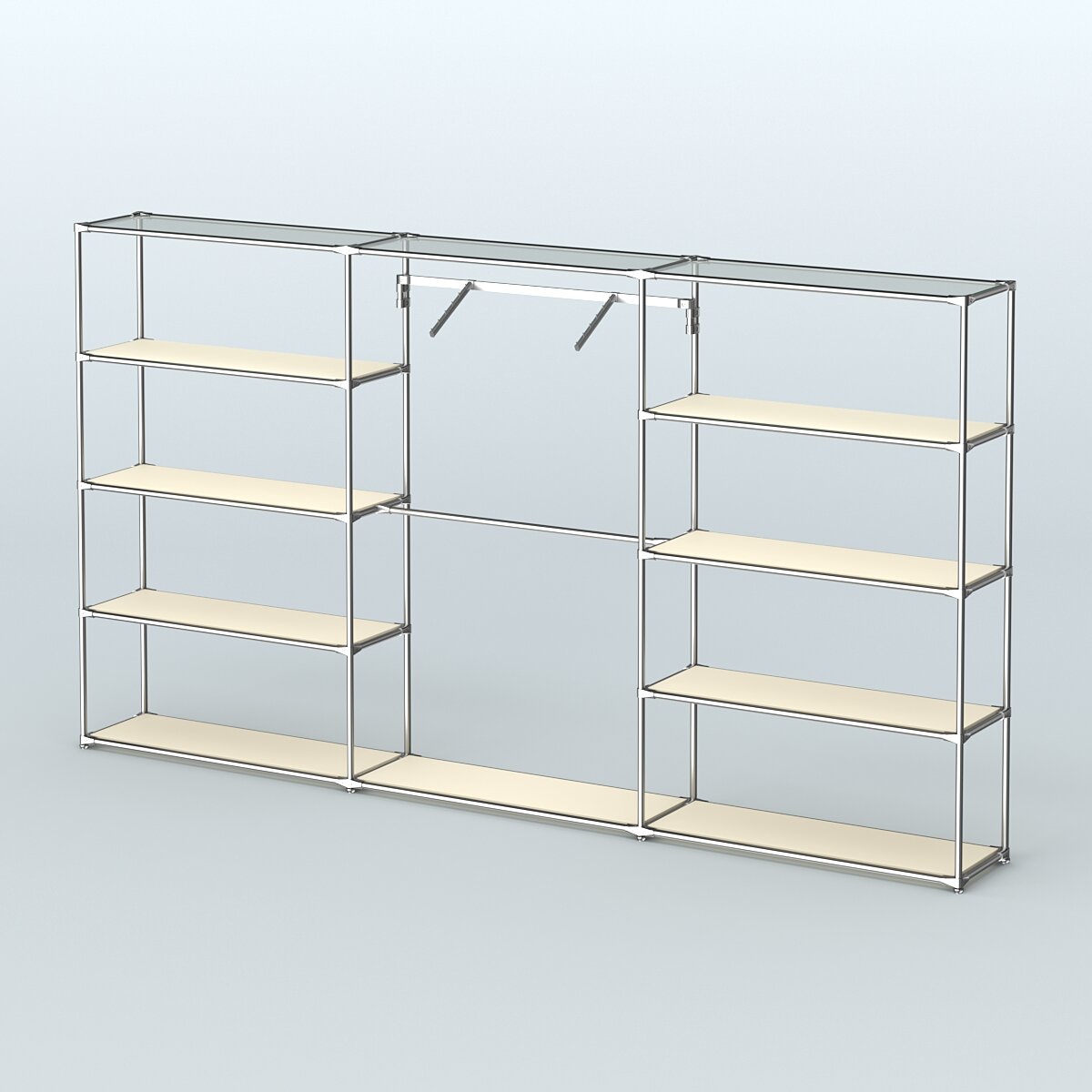 Торговая система хром без ДСП 3600 мм с полками ДСП и поручнями №9, Крем Вайс