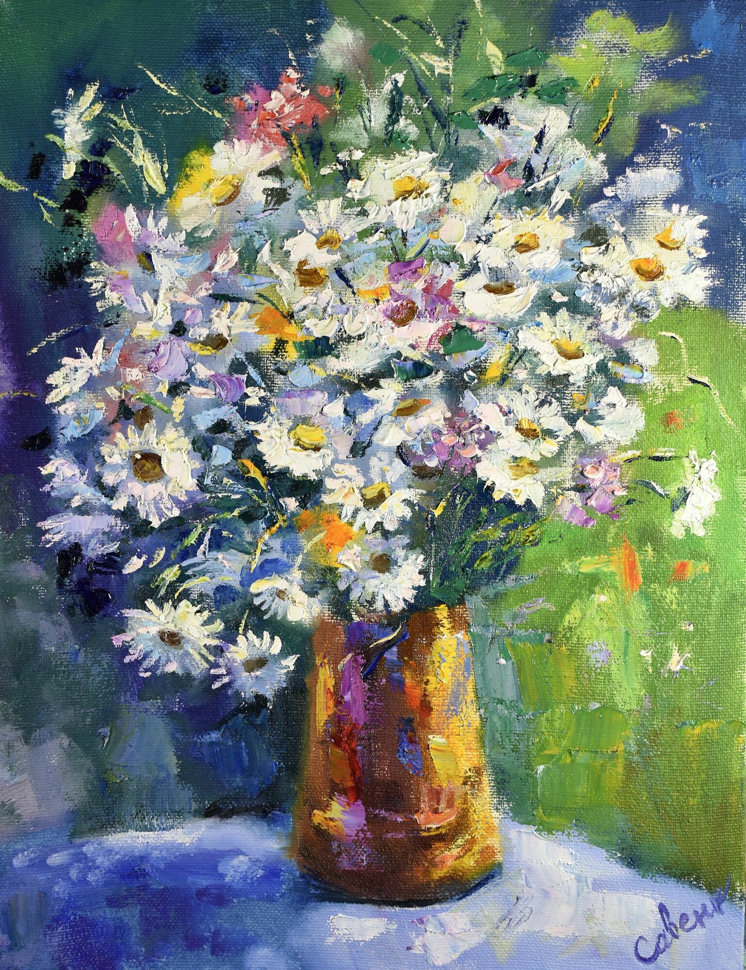 Картина маслом "Ромашки", живопись на холсте. Художник Савенкова Наталья