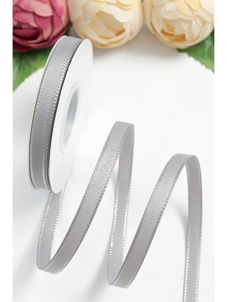 Лента репсовая с люрексом 1см (20 ярдов)