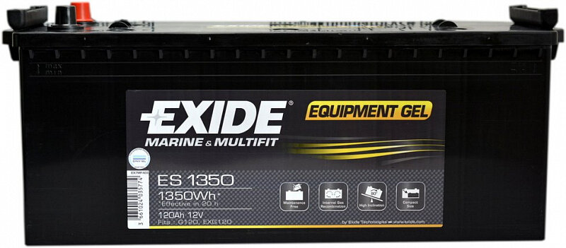 Аккумулятор лодочный EXIDE EQUIPMENT Gel ES 1350 513x189x223
