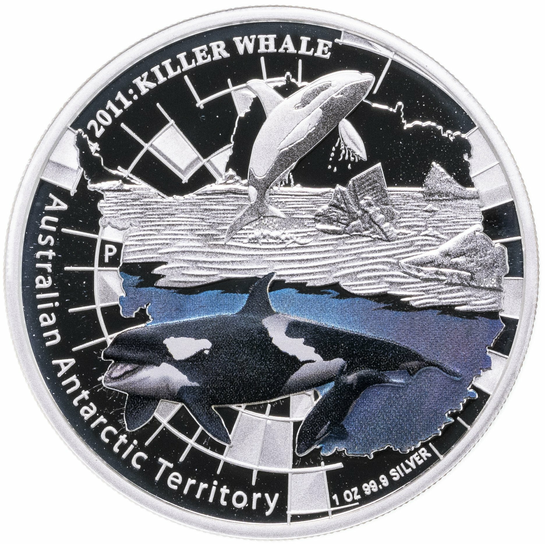 Австралия 1 доллар 2011 "Антарктические территории - Косатка" в футляре с сертификатом, Серебро 999, в сохранности Proof